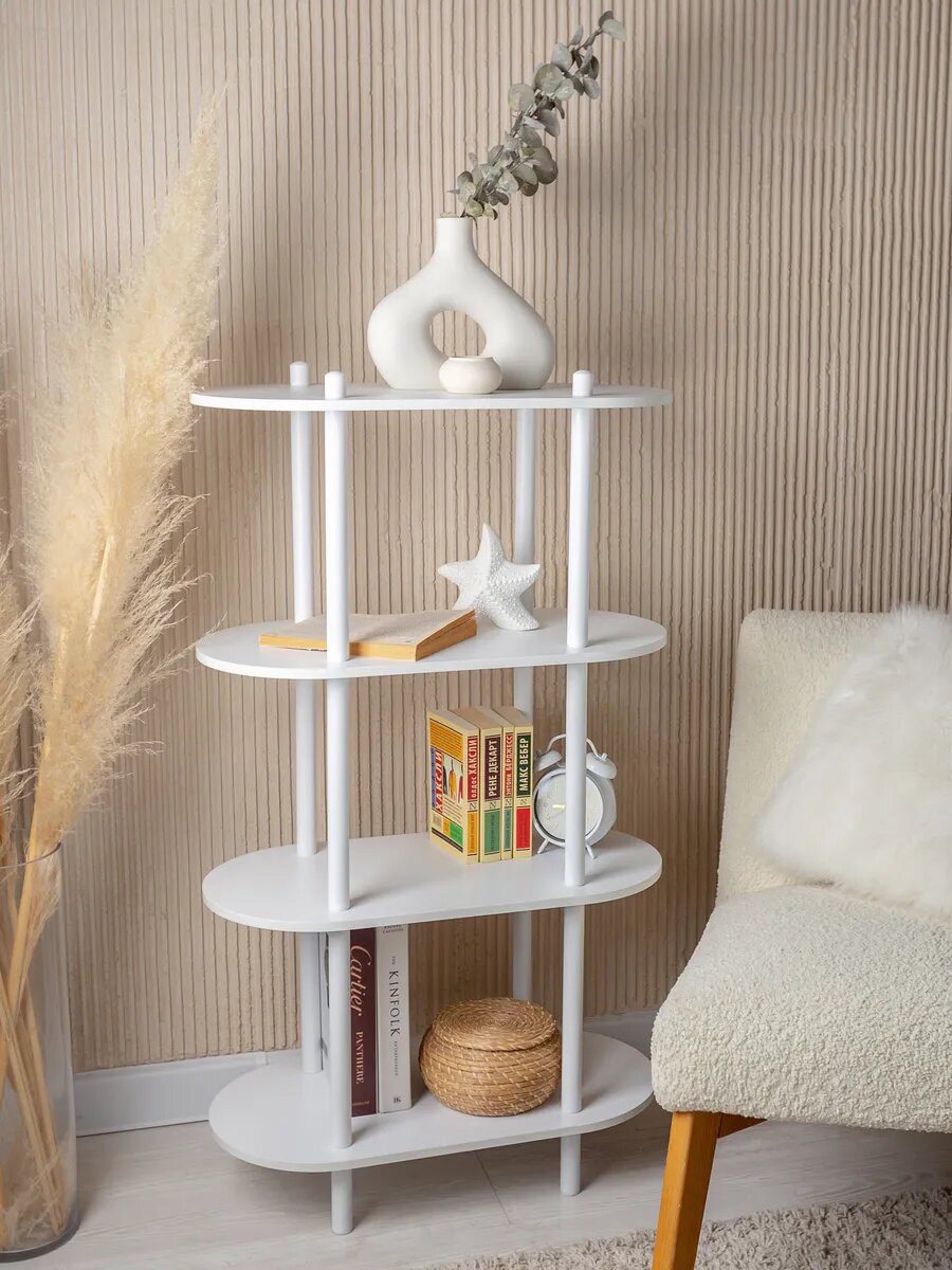 Стеллаж деревянный напольный в ванную с полками лофт белый