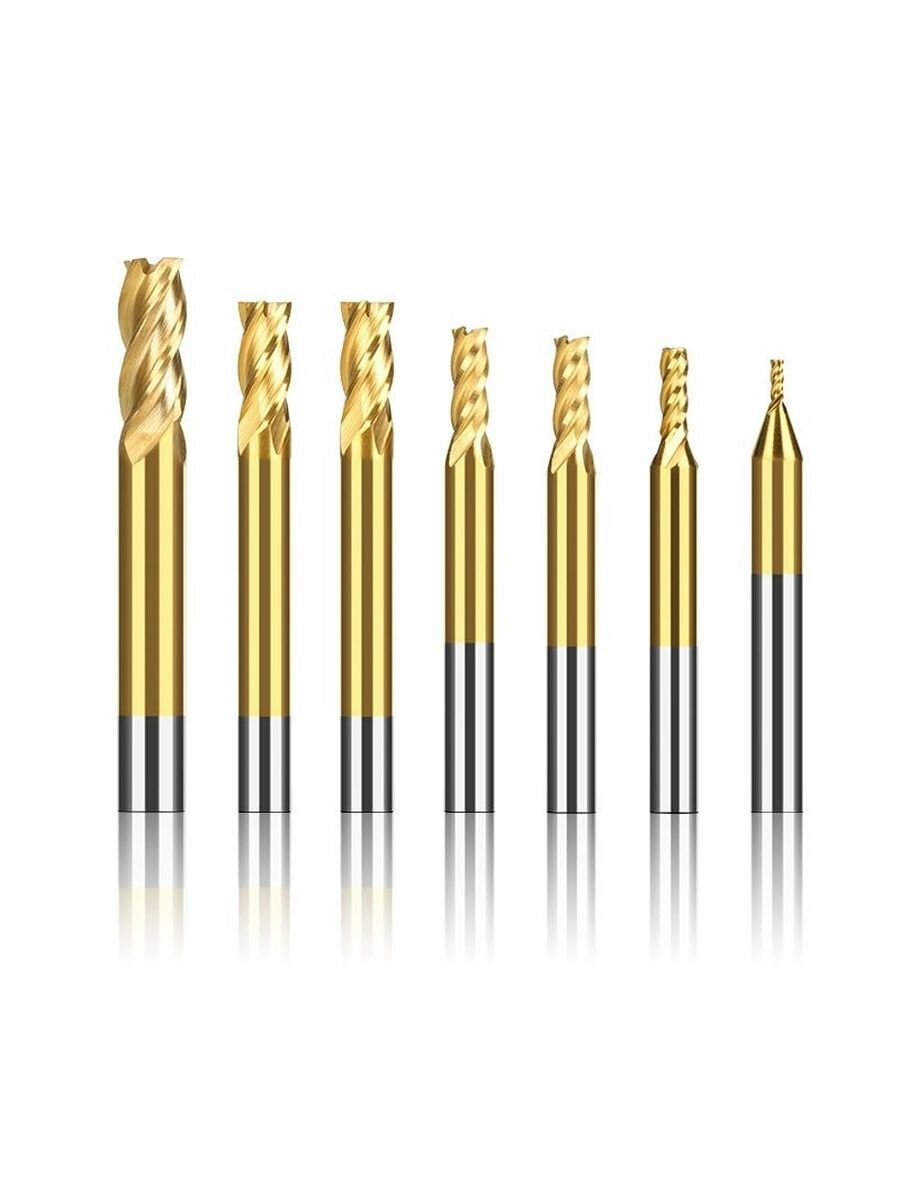 Набор фрез спиральных четырехзаходных XCAN, 1,5-6мм, 7 предметов, покрытие TiN