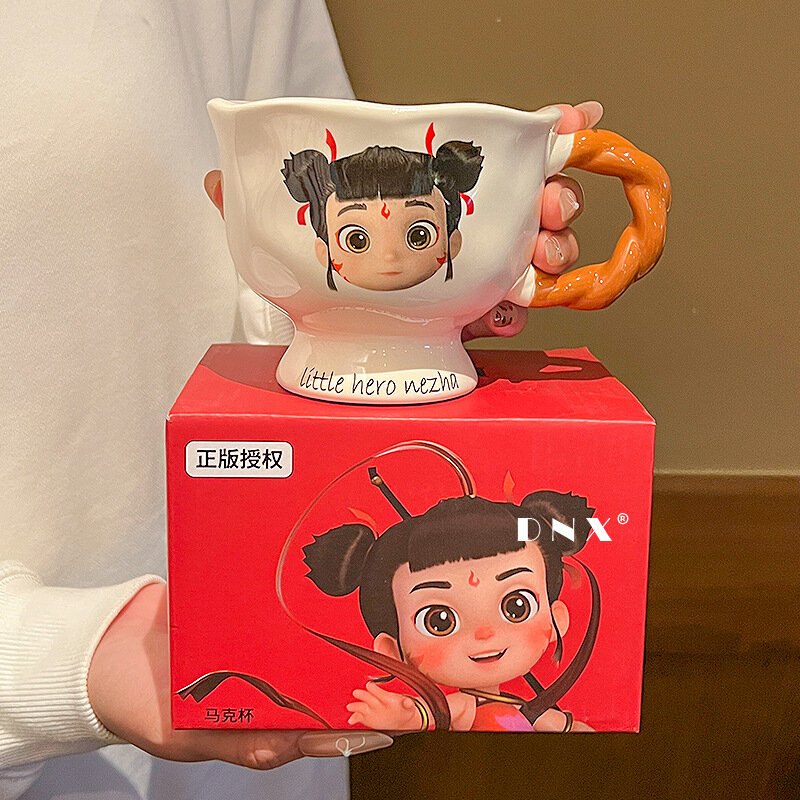 Nezha креативная керамическая кофейная чашка, высокая кружка для девочек, домашняя кружка с широким горлом для завтрака, овсянки, молока