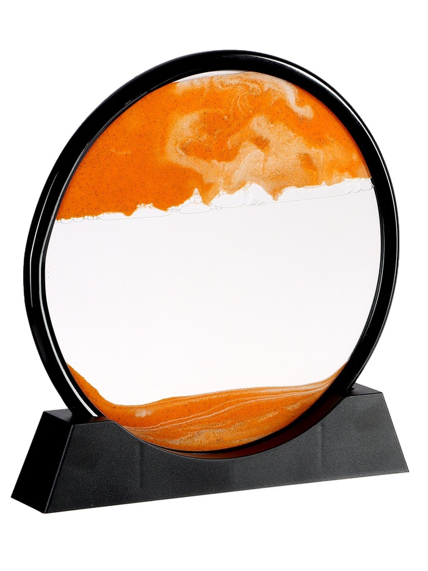 Песочные часы-картина, d=26 см, антистресс, песок оранжевый, корпус черный