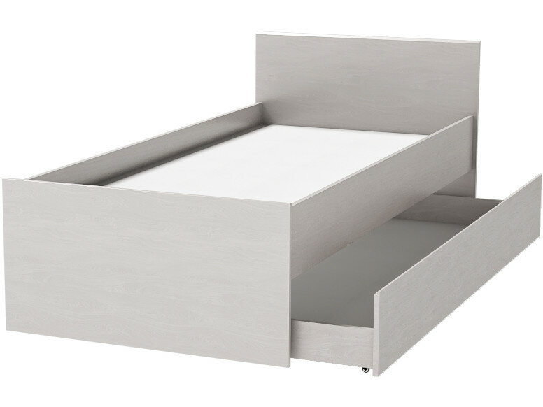 Кровать односпальная (с выкатным ящиком) с настилом ЛДСП, Ясень Анкор Светлый