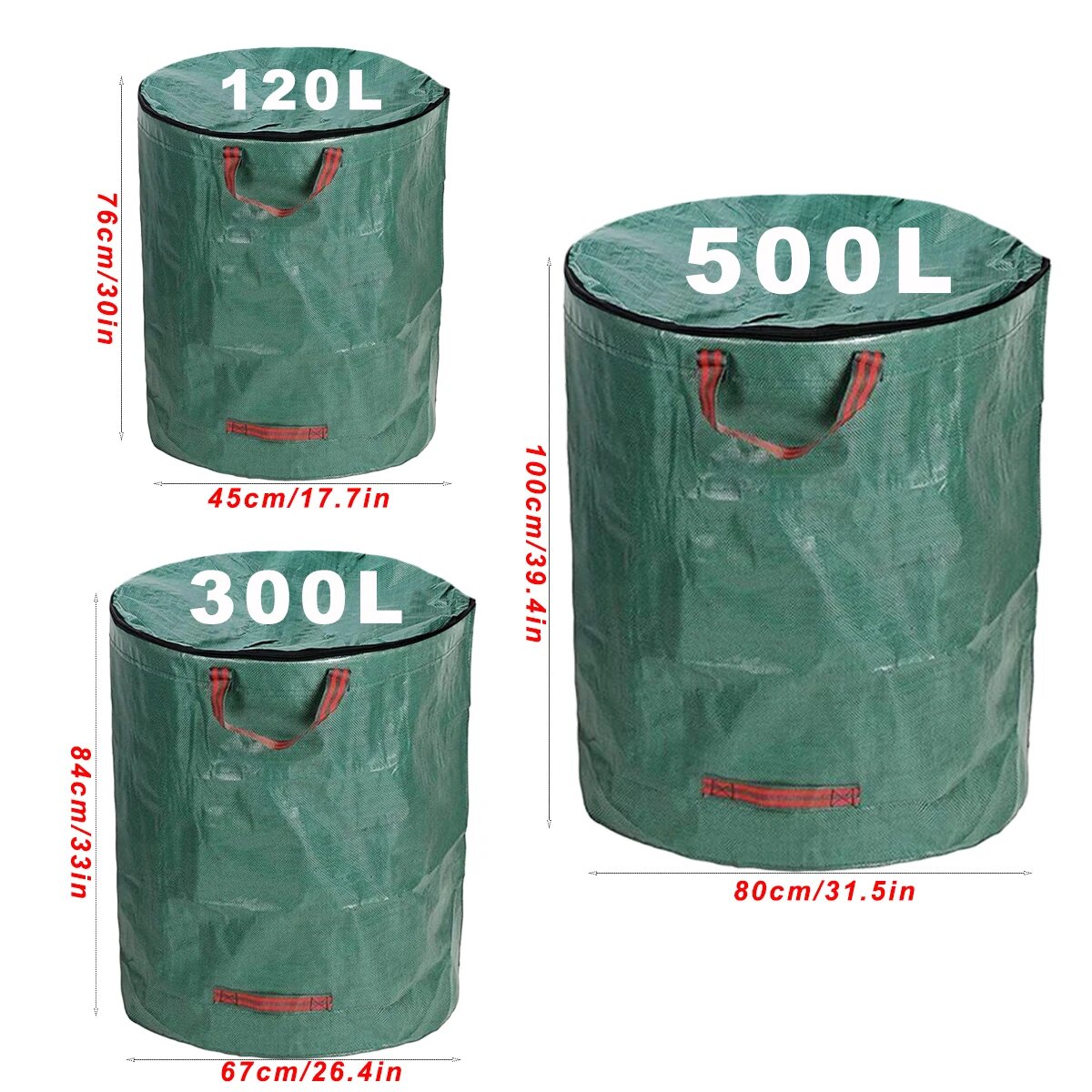 Зеленый многоразовый садовый мешок для мусора 120/300/500 л 500L