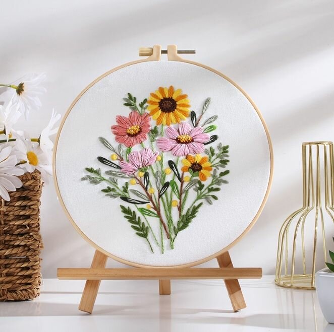 Набор для вышивания, вышивка гладью "Полевые цветы фиолетовые", 20x20 см