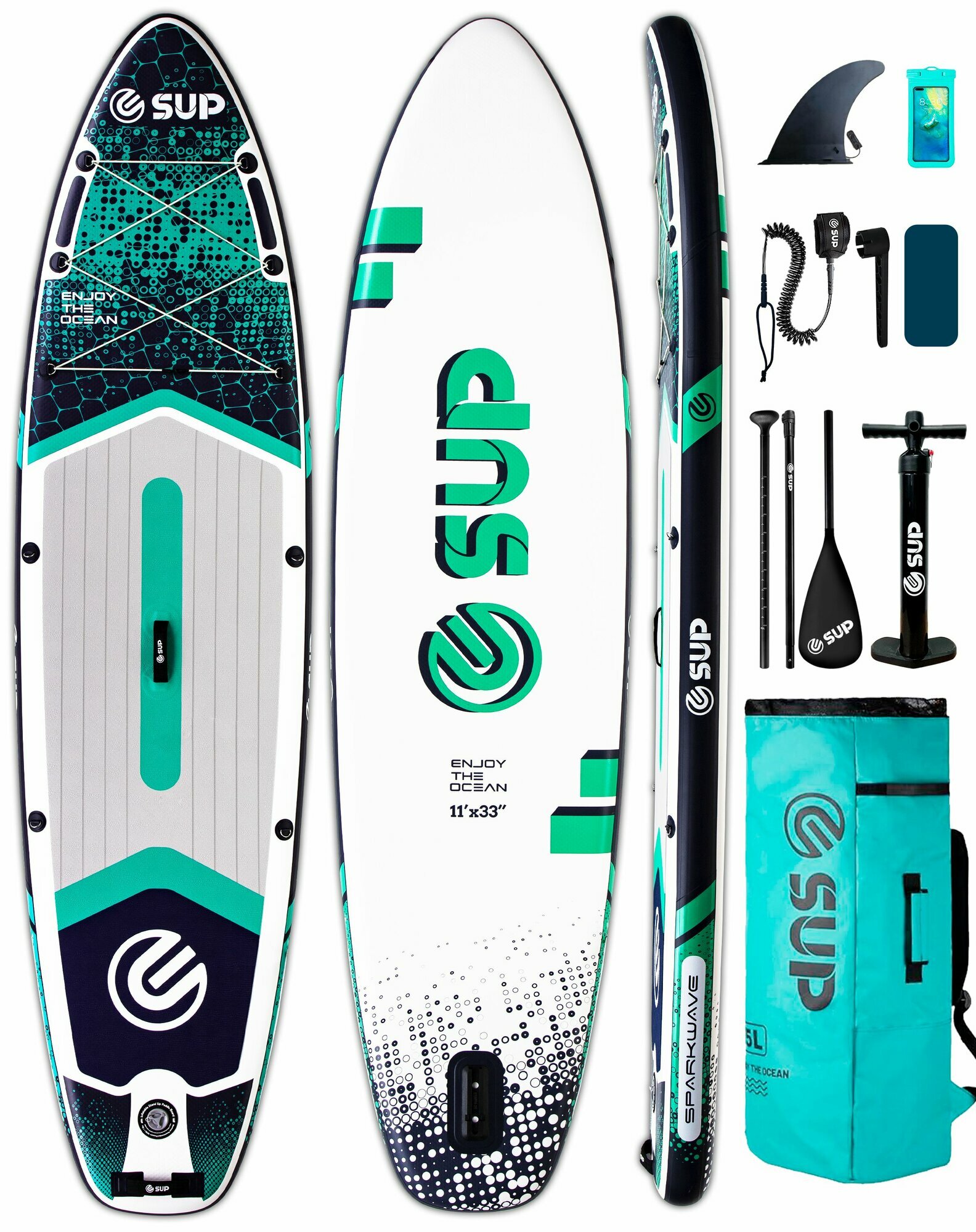 Надувная SUP-доска E-SUP SparkWave 01 11' 335-83-15 см / сапборд для серфинга, прогулок и фитнеса