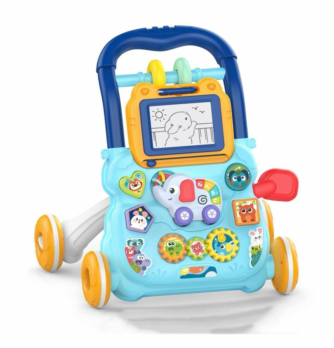 Ходунки-каталка, развивающие, с эффектом звука, голубые, пластик, 4 колеса