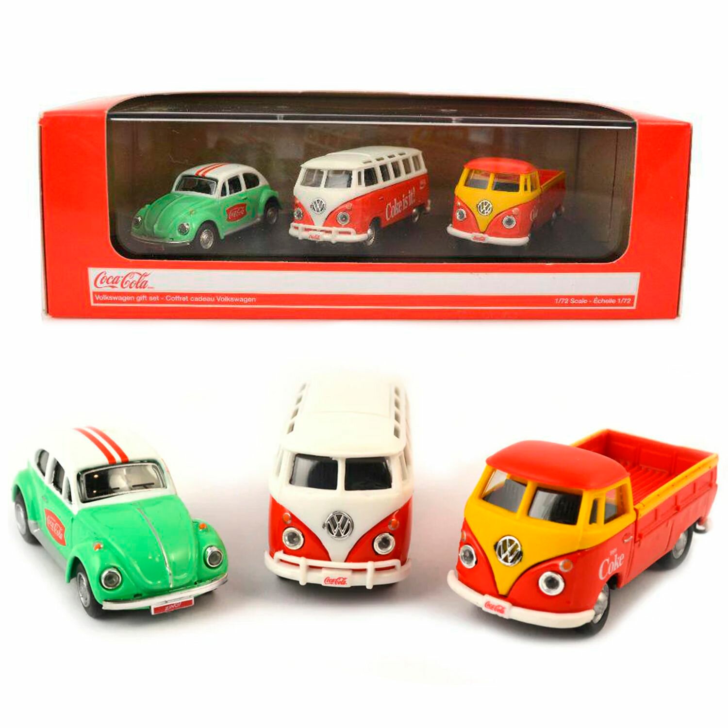 Набор машинок литых коллекционных Motor City Classics - 3 в 1 Beetle Samba, T1PickUp, Volkswagen Gift Set, масштаб 1:72, 458385