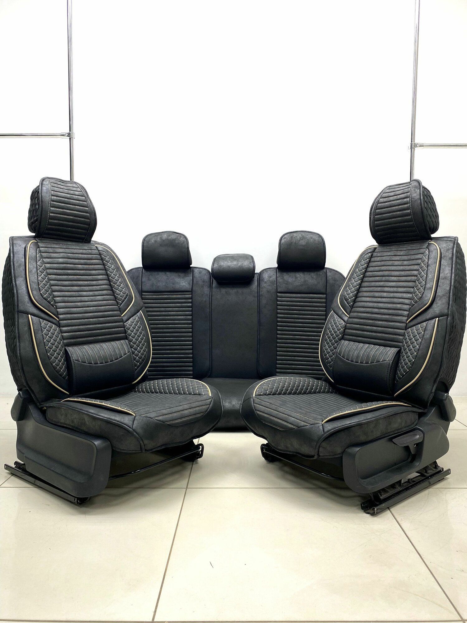 Автомобильные чехлы на сиденья, 5D нубук, комплект на весь салон с боковыми поддержками и поясничным упором