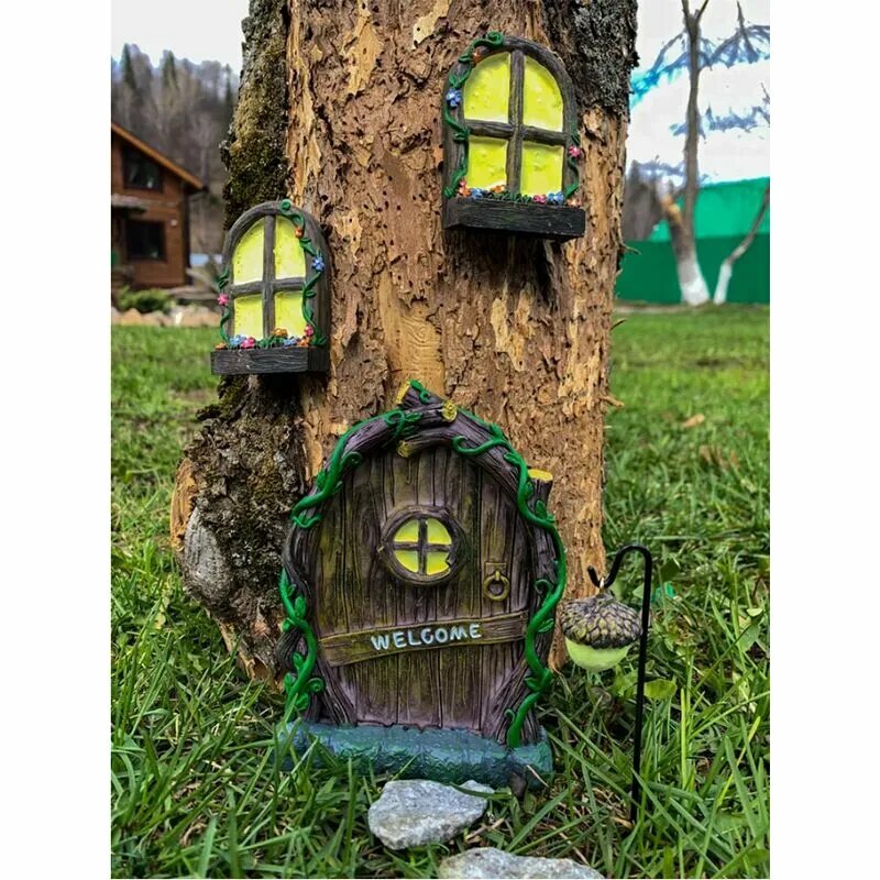 Фигурка LBSX "Дверь в домик фей", декоративная, полиэфирная смола, темно-коричневая