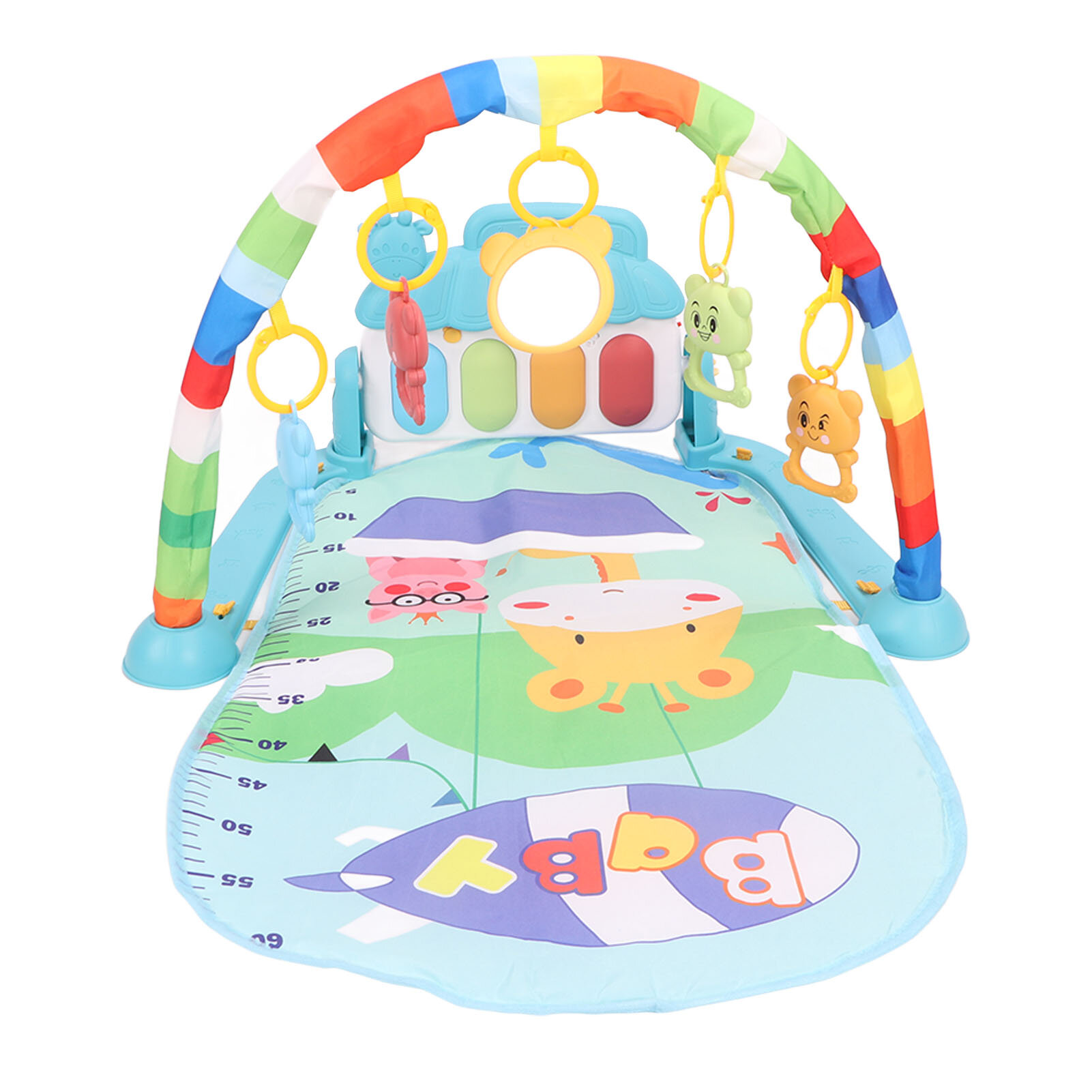 Baby Kick Play Piano Gym Playmat Infant Activity Gym Mat with Sound Light and 5 Linkable Toys Giraffe in Hot Air Balloon