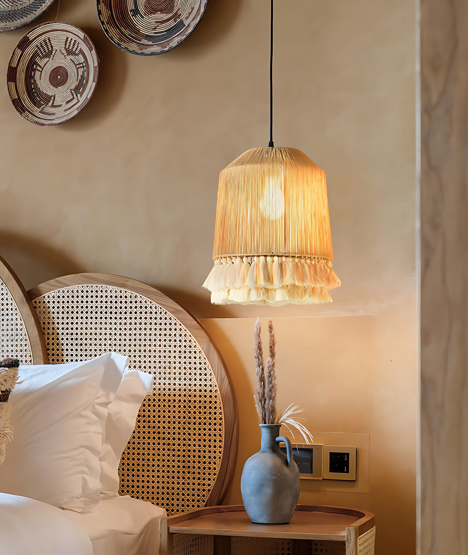 Светильник подвесной в этническом стиле, люстра в стиле бохо из пеньковой веревки с кисточками, 40х47 см