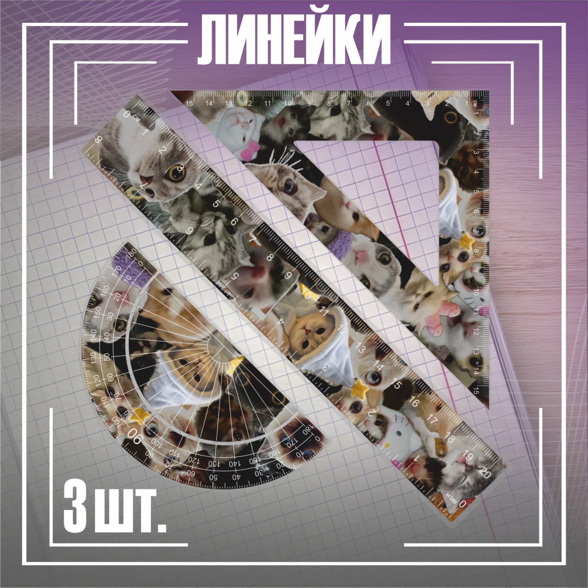 Канцелярия для школы набор линеек котики мем