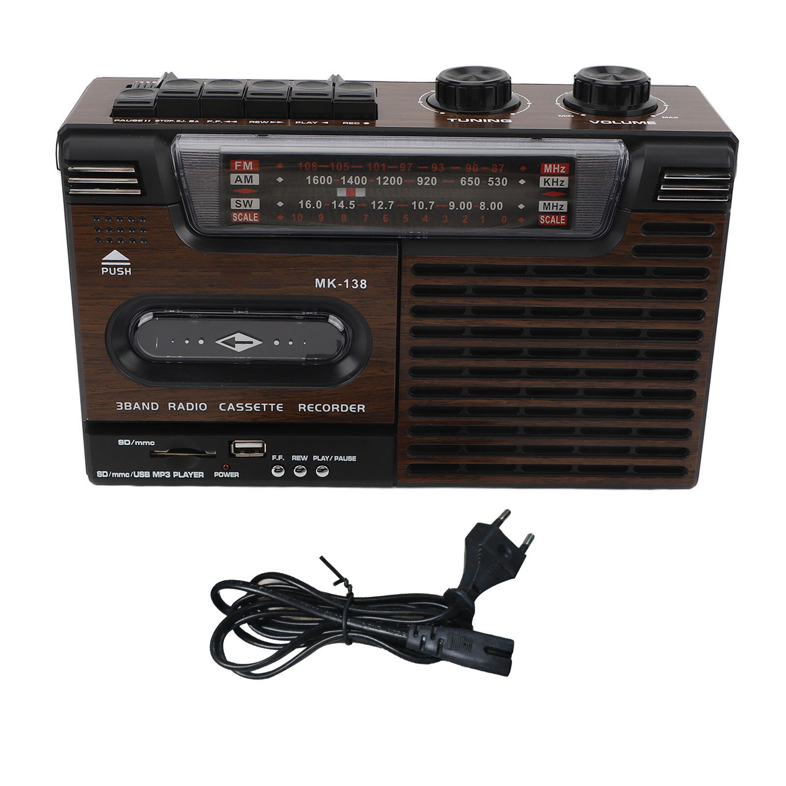 Портативный кассетный плеера ретро с 4 -й полосой AM SW FM Radio Рядом с полевым эффектом для автомобильного деревянного зерна Eu Plugul 220V