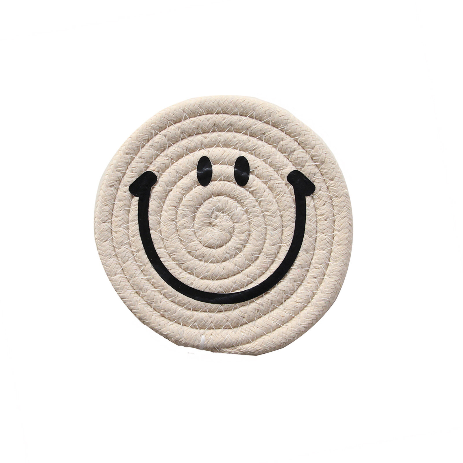 Выражение Plackemat круглый ватный ватный веревочный тканик Южная Корея Простая улыбка Изоляционная панель бежевая 12см