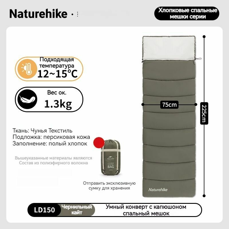 Спальный мешок Naturehike LD150 1.3kg спальный мешок туристический Водонепроницаемый машинная стирка Двойная молния 225x75cm