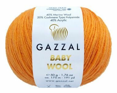 Пряжа Gazzal Baby wool, цвет 837 оранжевый, набор 8 мотков, вес мотка 50 гр, длина нити 175 м /Газзал беби вул