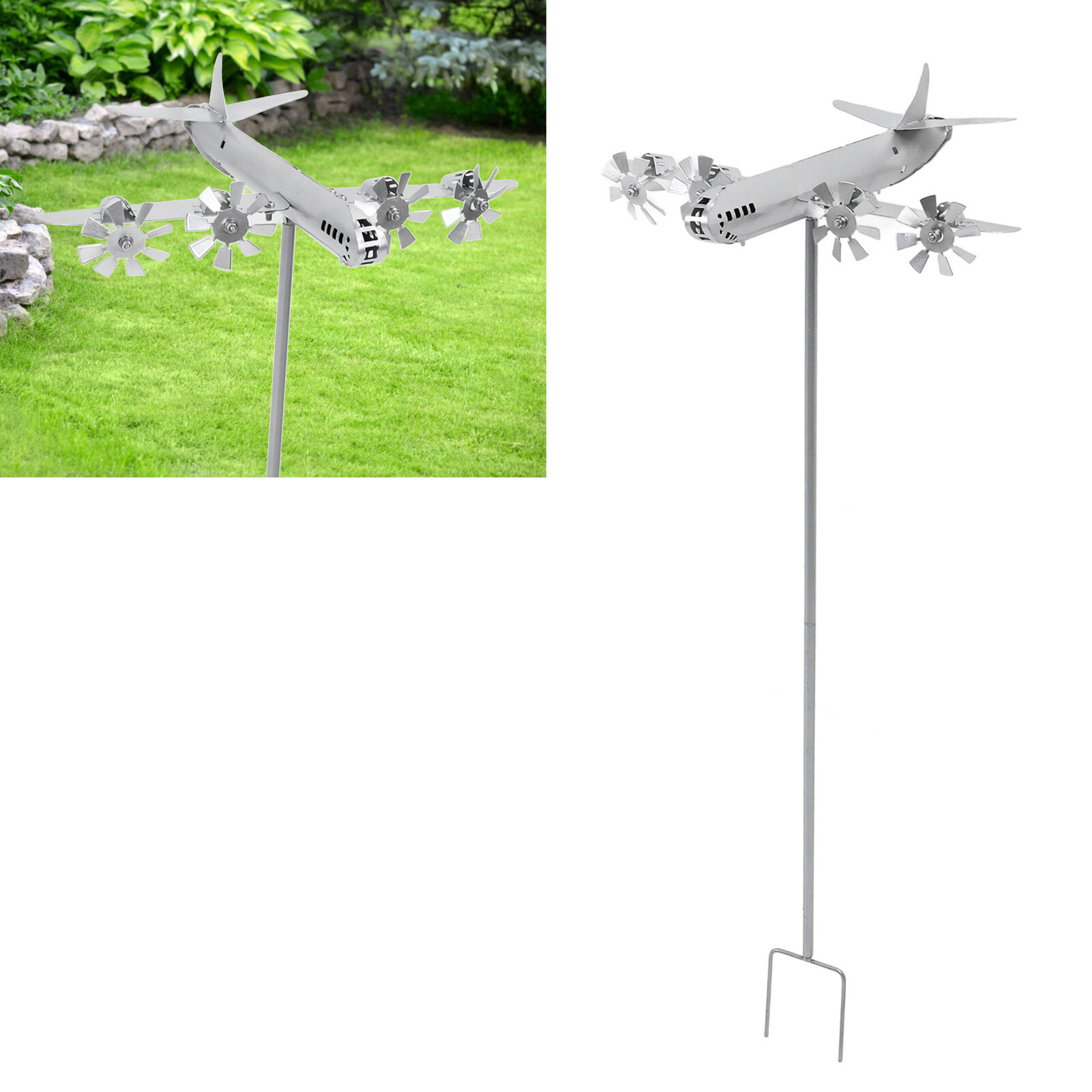 Самолет Ветряная вертушка Железная металлическая ветряная мельница Уличная декоративная скульптура в виде самолета для фермерского газона, двора, патио, садовых украшений