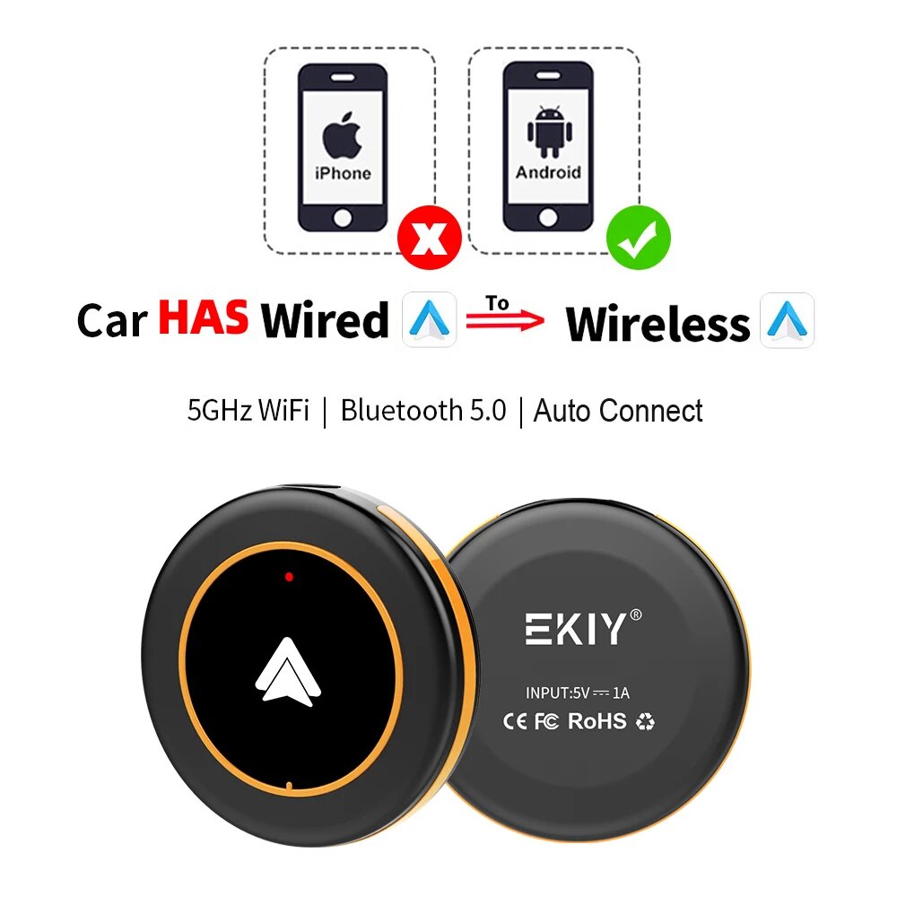 EKIY Mini Carplay Android Auto Проводной к беспроводному автомобильному адаптеру для воспроизведения Smart Ai Box Bluetooth WiFi Spotify Connect EC06-AA
