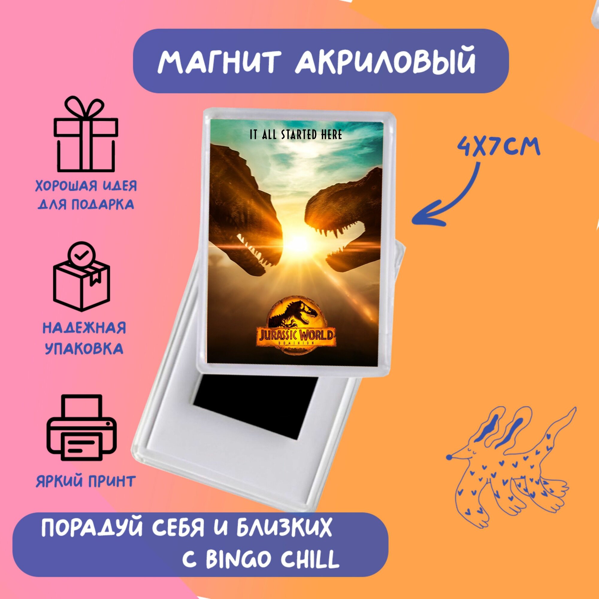 Магнит акриловый с принтом "Мир юрского периода"