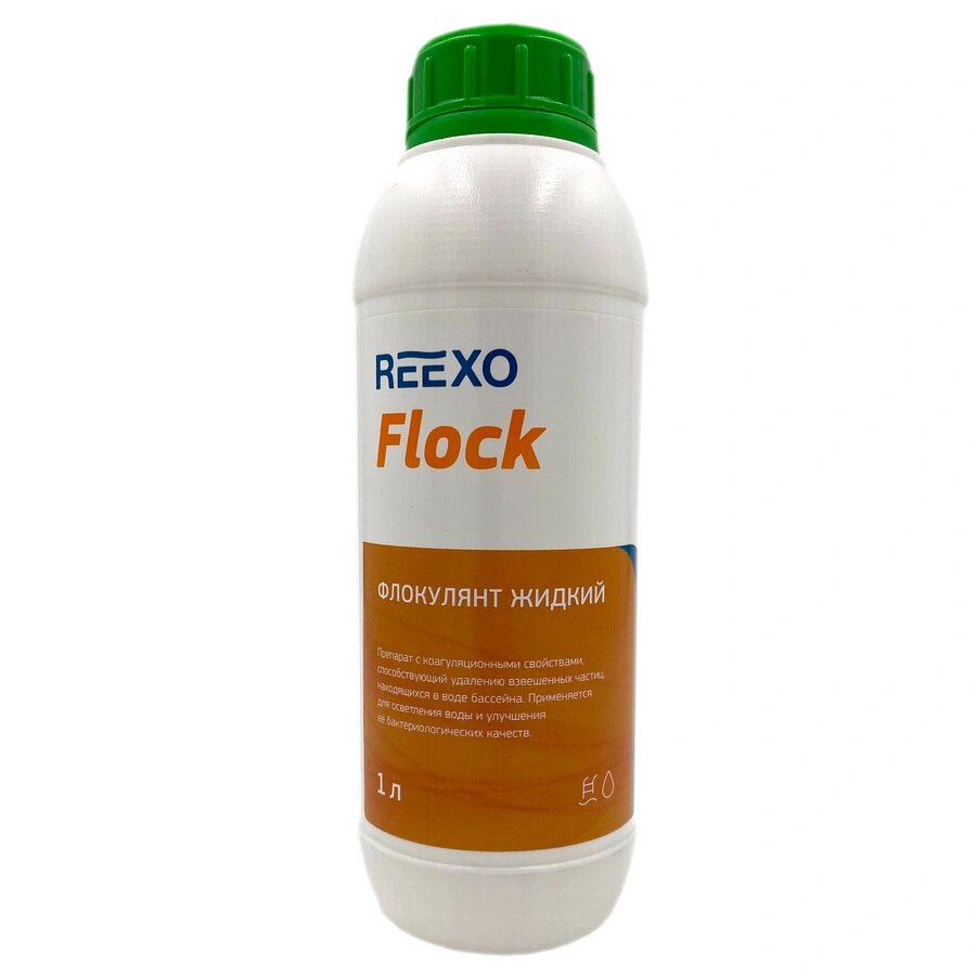 Жидкий коагулянт (флокулянт) Reexo Flock для поглощения и удаления взвешенных частиц в воде бассейна, 1 л, цена - за 1 бутыль