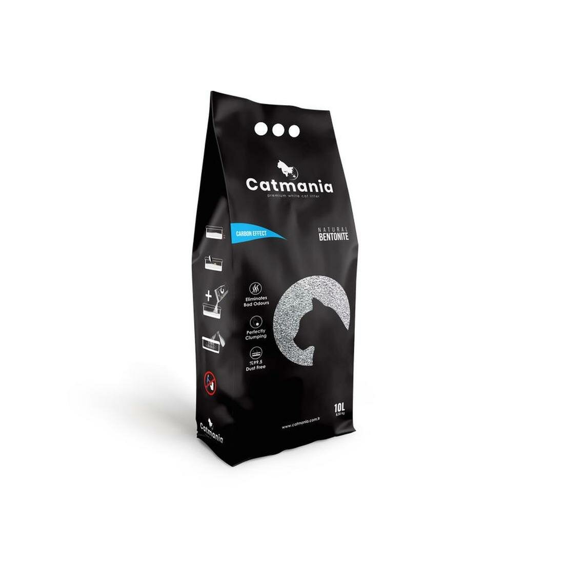 Наполнитель для кошачьего туалета бентонитовый Catmania Carbon Effect, комкующийся, с активированным углем 10л (8.5кг)