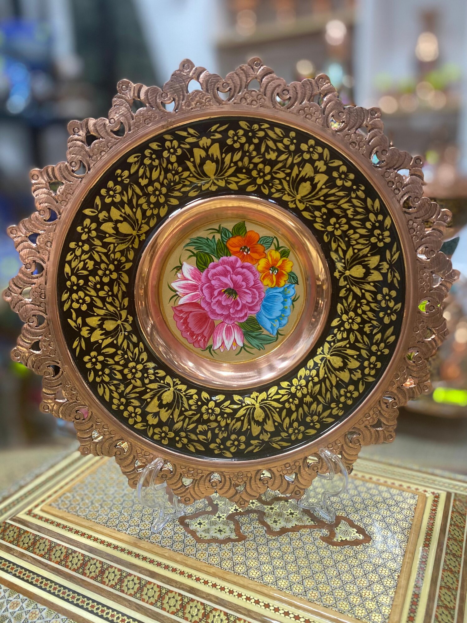 Тарелка Персидский базар Ташир, ручная работа, медь, диаметр 24 см