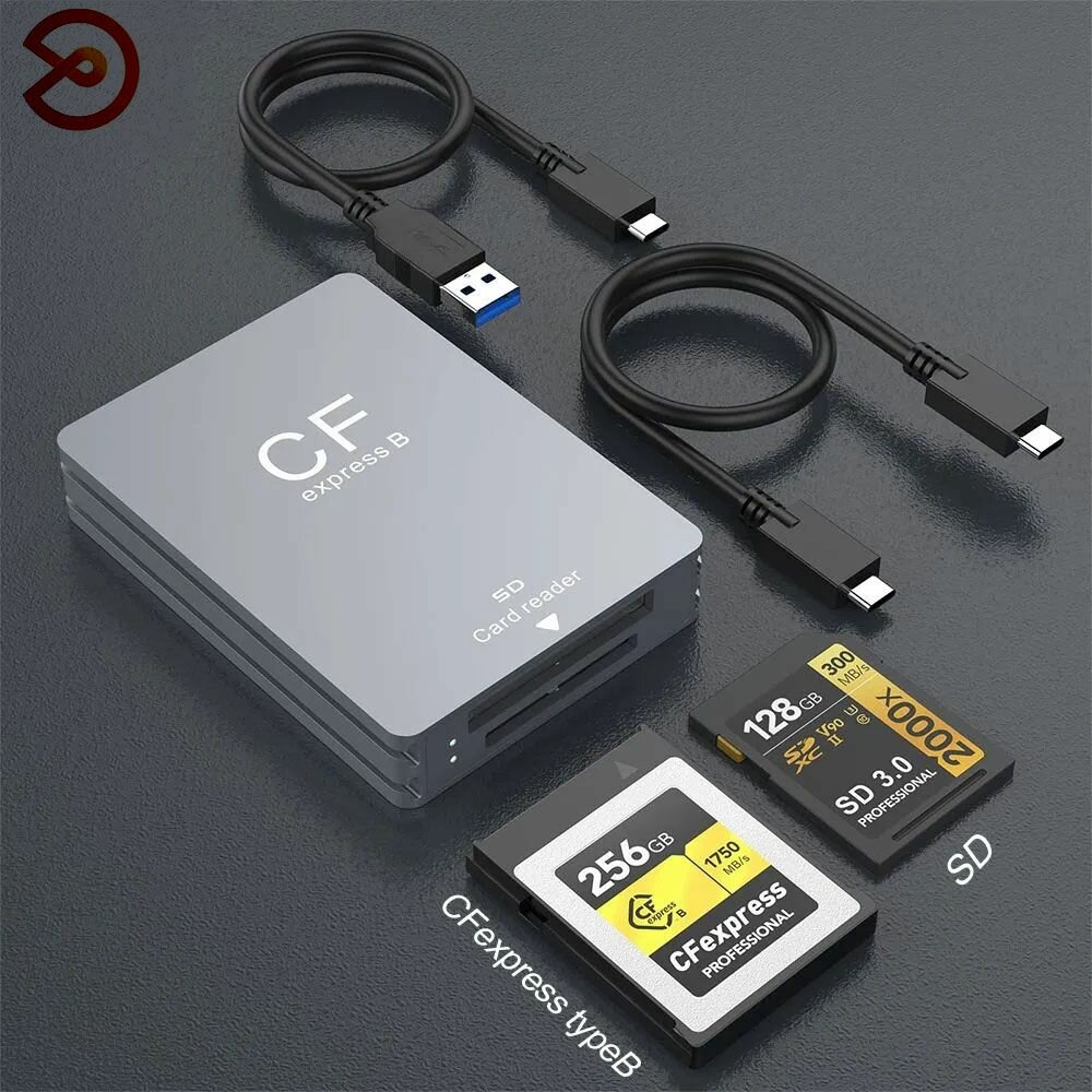 Универсальный картридер с двумя слотами Type B и SD, совместимый с Windows/Mac OS/Linux/Android, скорость до 10 ГБит/с по USB 3.1 Gen2