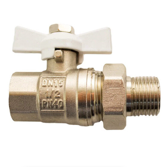 Кран шаровой латунный никелированный 3/4 (20mm) STI с американкой ручка бабочка