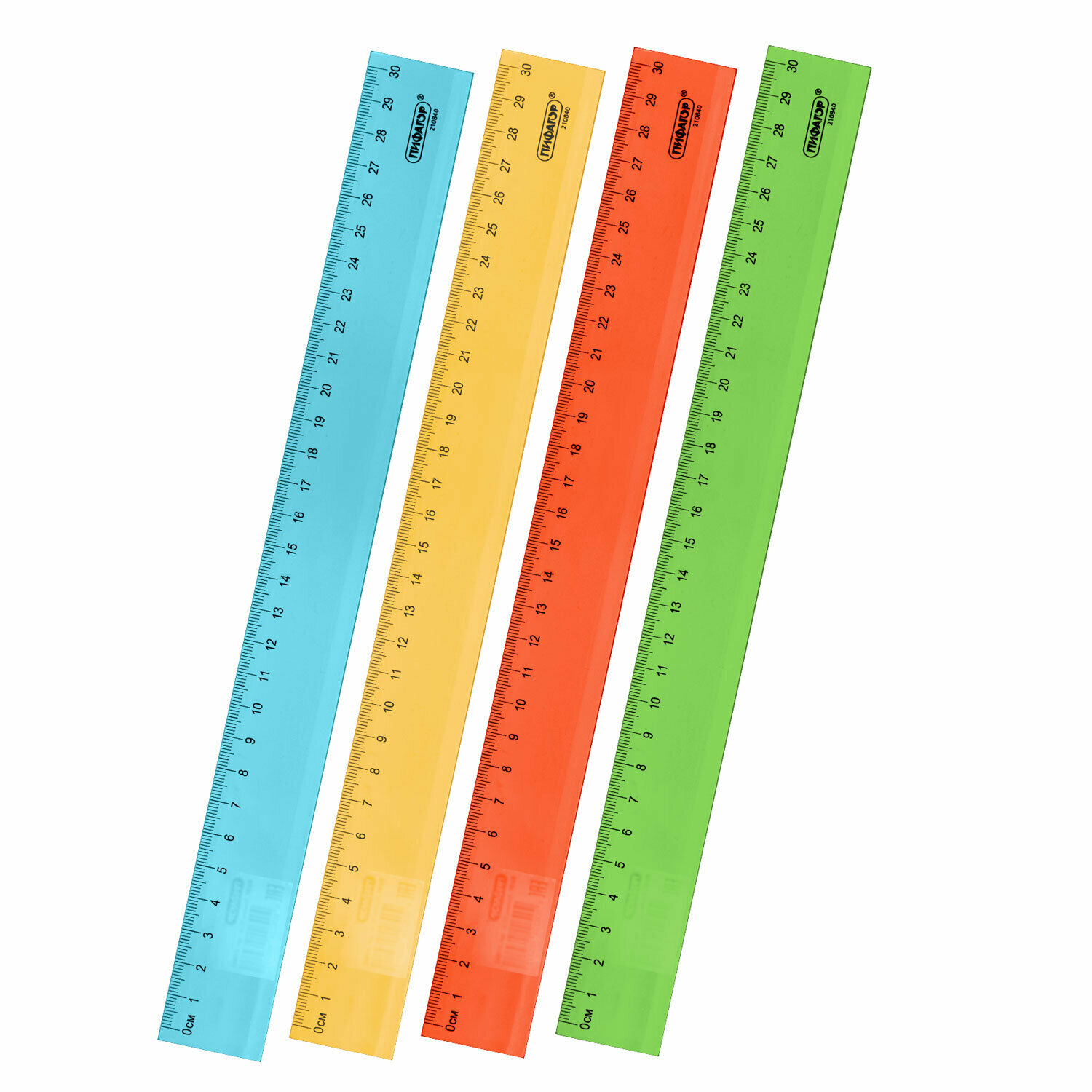 Линейка пластиковая 30 см, пифагор, прозрачная, неоновая, ассорти, 210840 (цена только за 1 шт.)