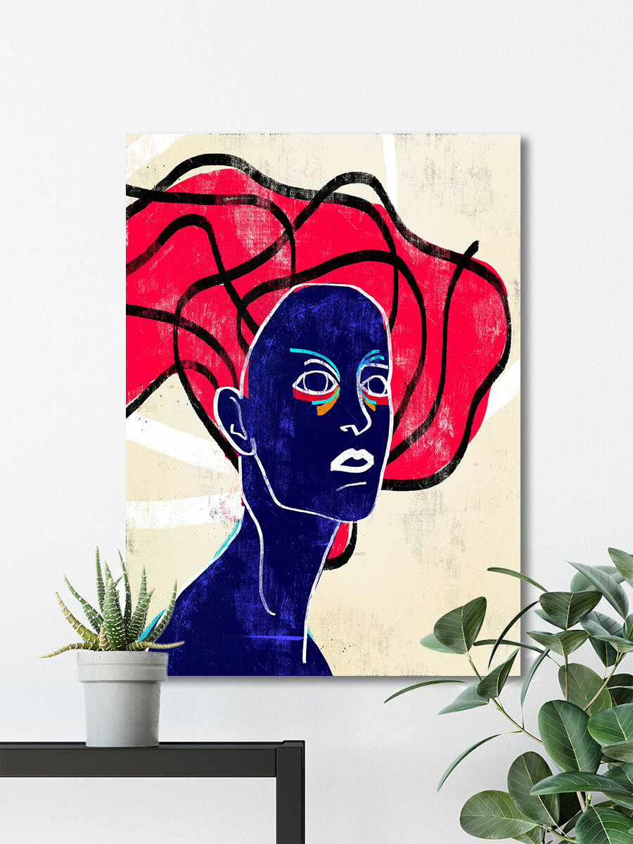 Картина силуэт / девушка - абстракция, стильная, дизайнерская картина на холсте, 50х70 см.