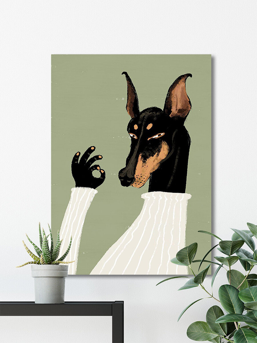 Картины с животными на стену - "Доберман it's Okay", прикольная картина с собакой, 60х80 см.