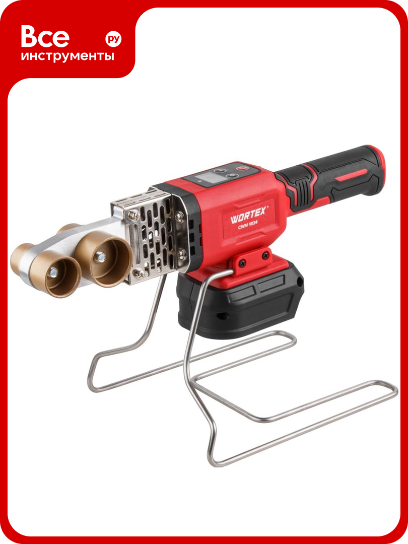 Аккумуляторный сварочный аппарат для полимерных труб WORTEX CWM 1834 ALL1 XLT SOLO + 3 насадки 1304746, устойчивой
