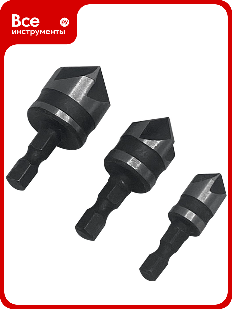 Набор зенкеров по дереву 3 шт, 12 мм, 16 мм, 19 мм vertextools 0987-12-16-19