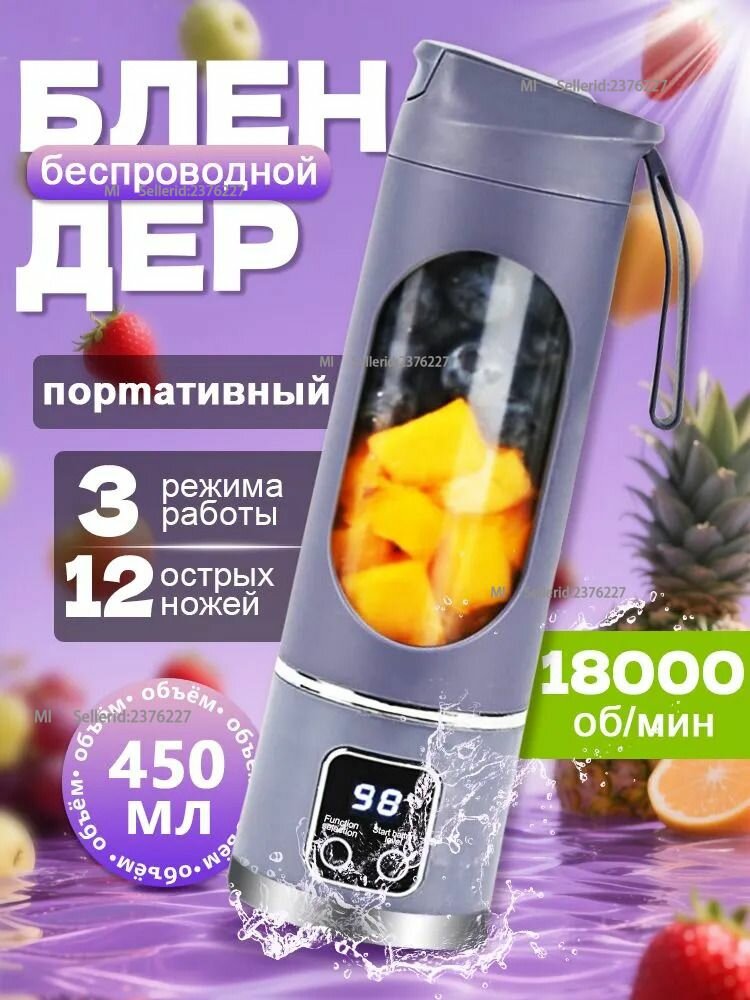 Беспроводной блендер для смузи портативный 450 мл/блендер для смузи фиолетовый