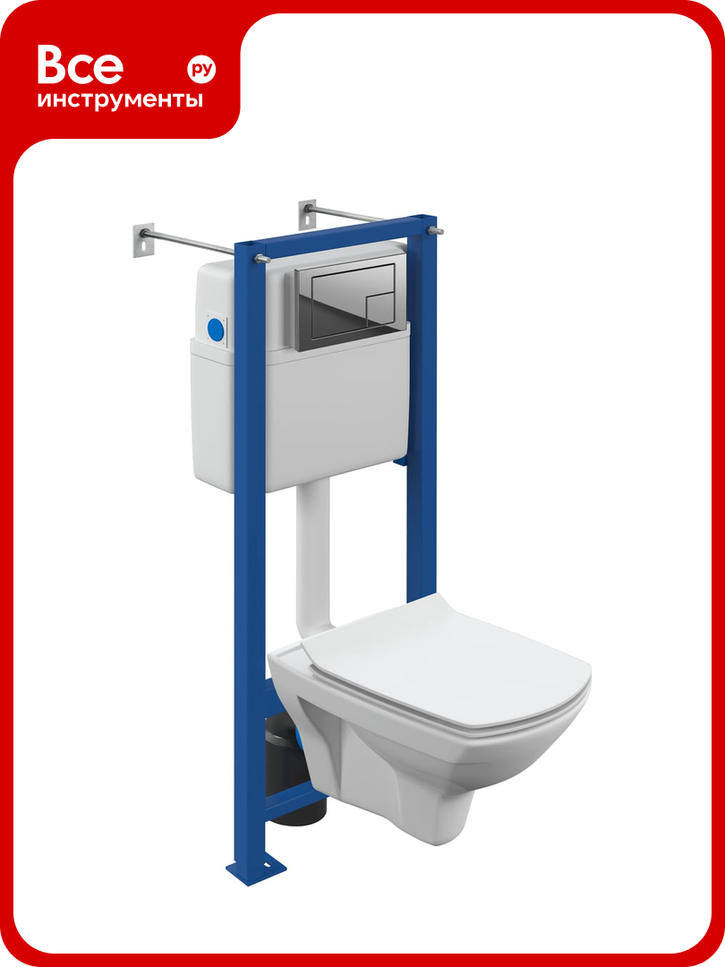 Комплект Cersanit CARINA XL CO DPL EO slim инсталляция VECTOR, кнопка CORNER пластик хром глянцевый 64441