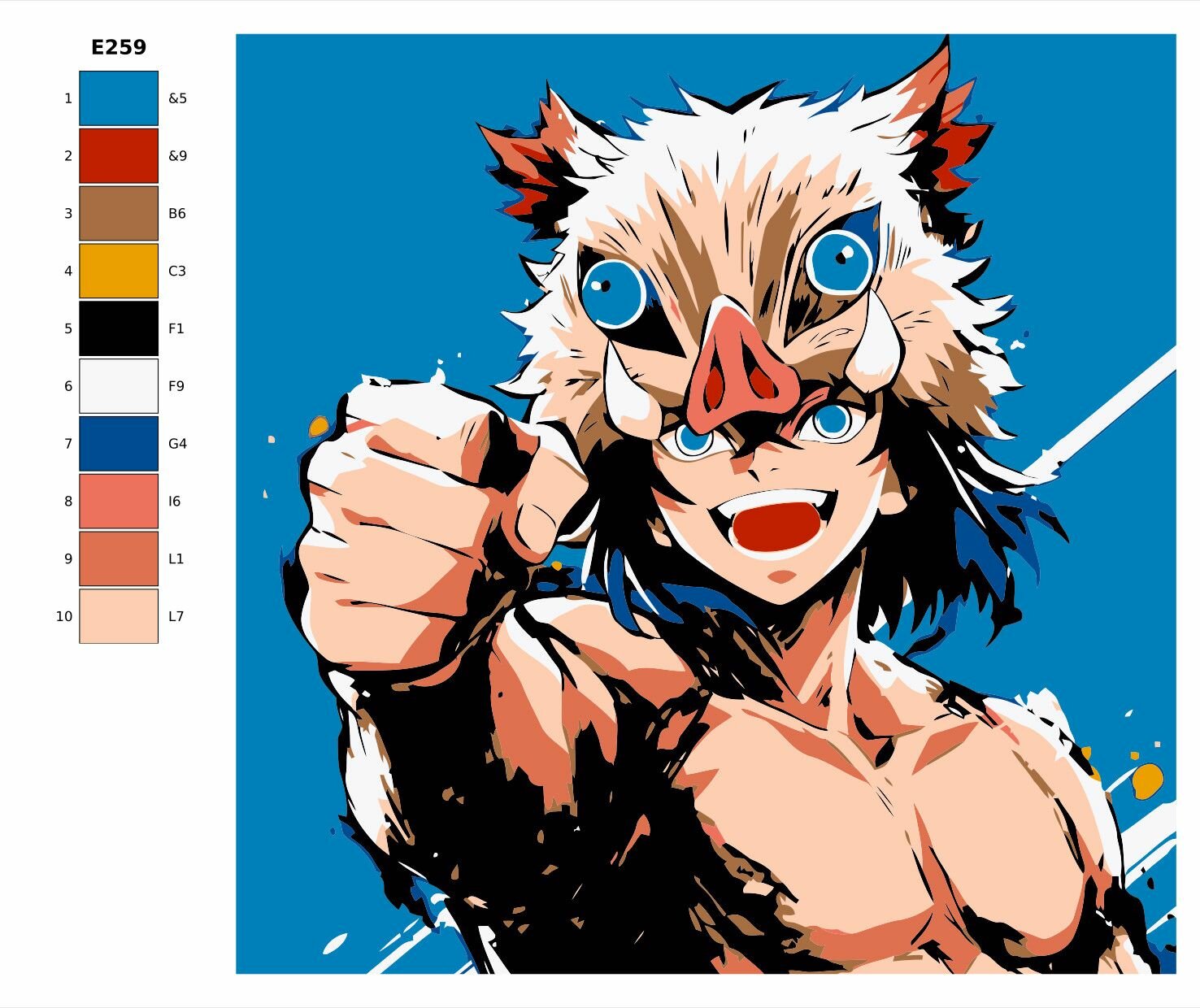 Детская картина по номерам E259 "Аниме клинок рассекающий демонов. Иноске Хашибира в маске кабана" 30x30