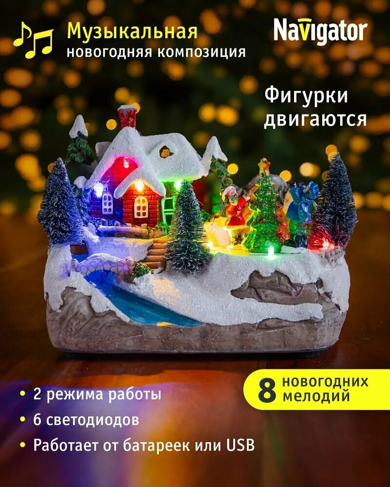 Фигурка новогодняя, Ёлка, Домик, елочка на льду Красивый цвет J472_ob_y6T4, высота 14см, длина 16 см