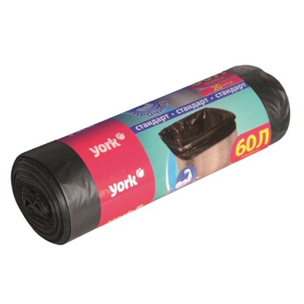 Мешки для мусора 60л черные, толщина 6мкм, 20шт/упак, прочные, универсальные