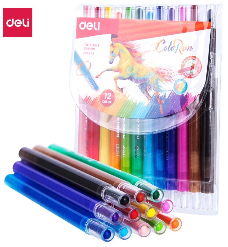 Восковые мелки Deli EC20403 Colorun с поворотным механизмом 12цв. блист. европод.