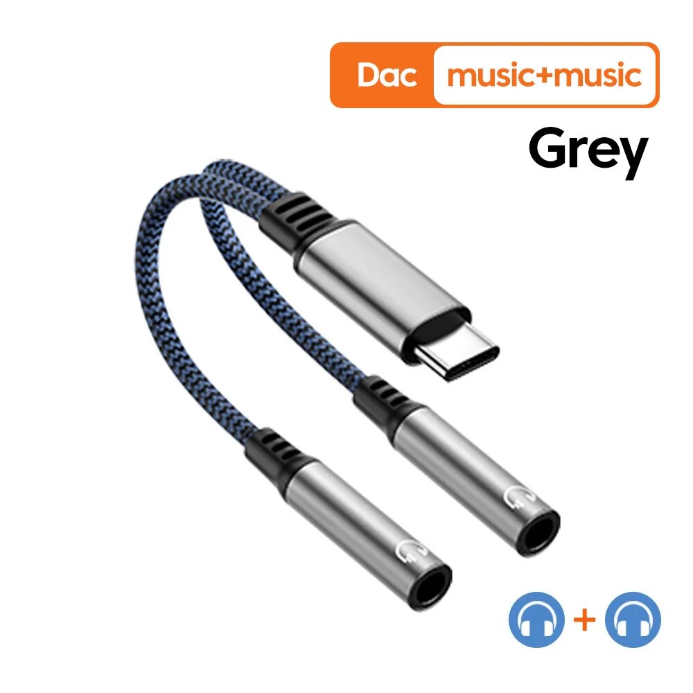 Аудиоадаптер Type-C на 3.5 мм Grey-dual music