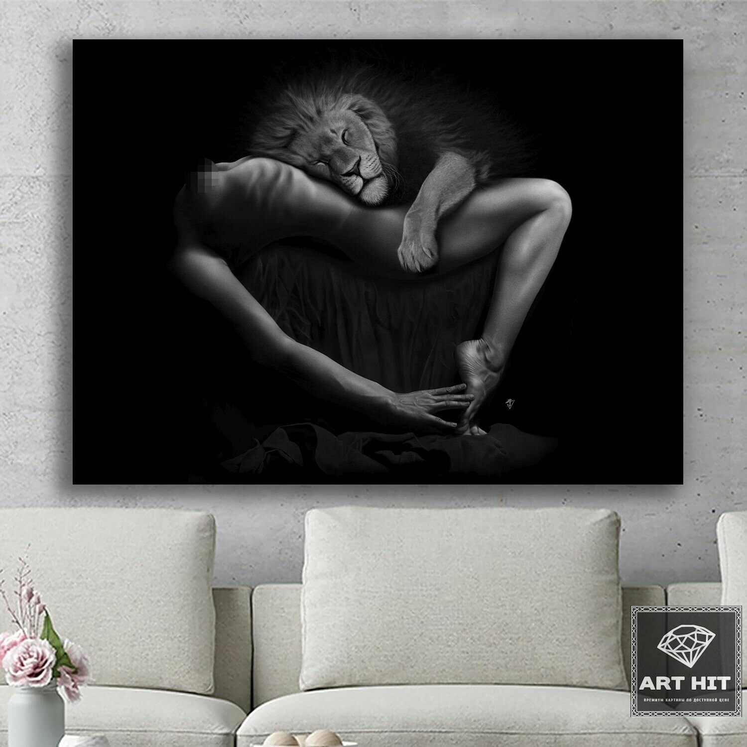 Картина черно белая на стену, эротика и секс, из коллекции "Голая девушка", 30х40 см.