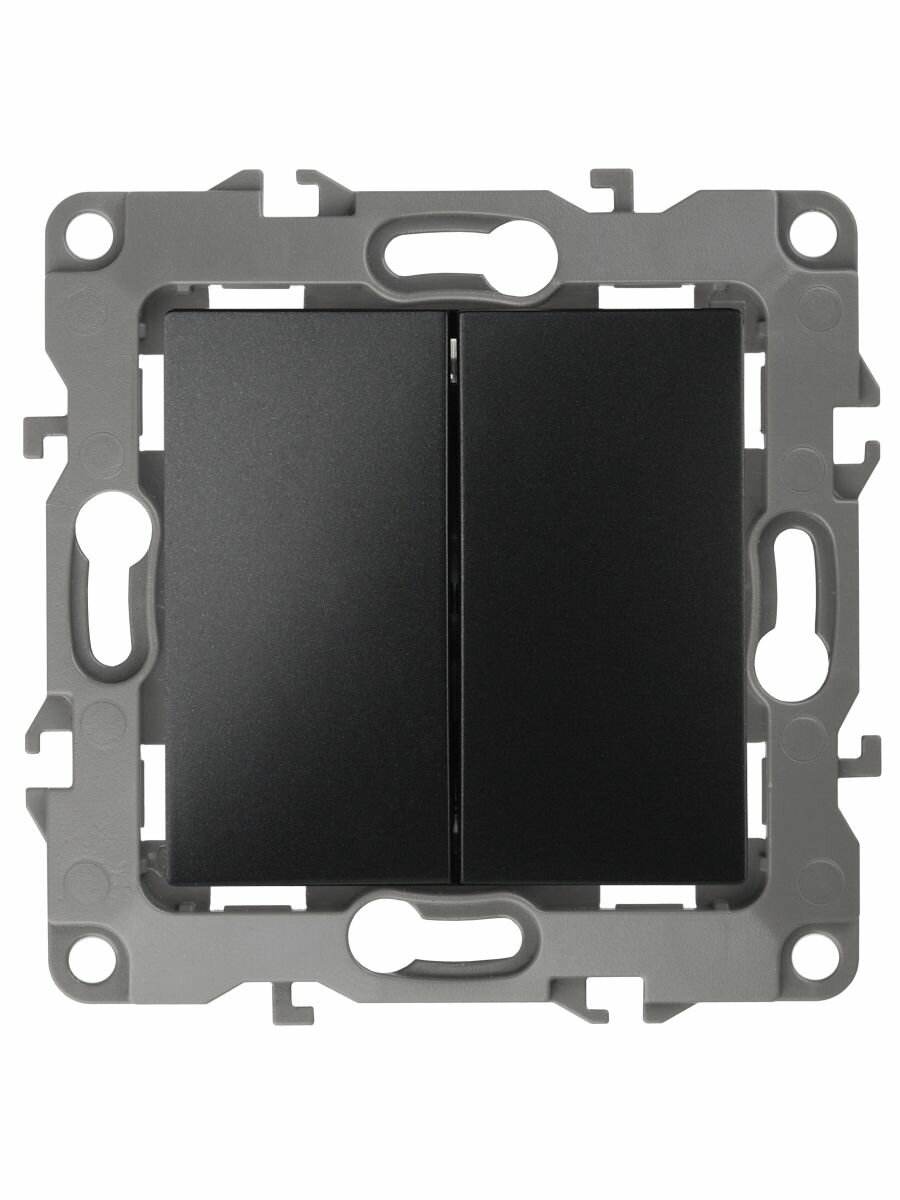 Выключатель двухклавишный встраиваемый ЭРА 12 1104-05 10АХ-250В, скрытой установки, черный