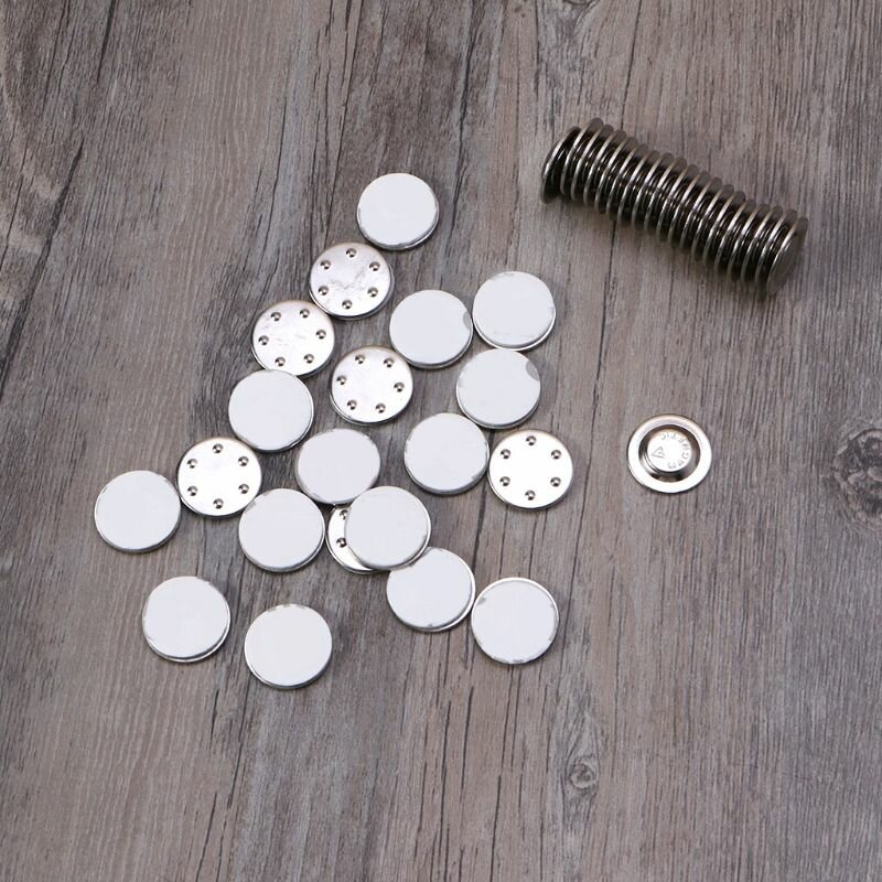 Набор магнитных застежек для изготовления значков и брошек, 20 шт, серебристые железные магниты диаметр 1.6 см, крепление без булавок для одежды и униформы