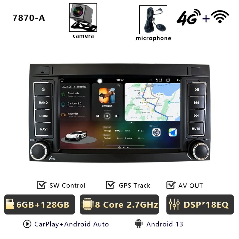 Автомагнитола CHSTEK Carplay, Android 13, для Volkswagen T5 Multivan VW Touareg 1 7L, мультимедийная навигация, Bluetooth, Wi-Fi, 4G, стерео 7870A