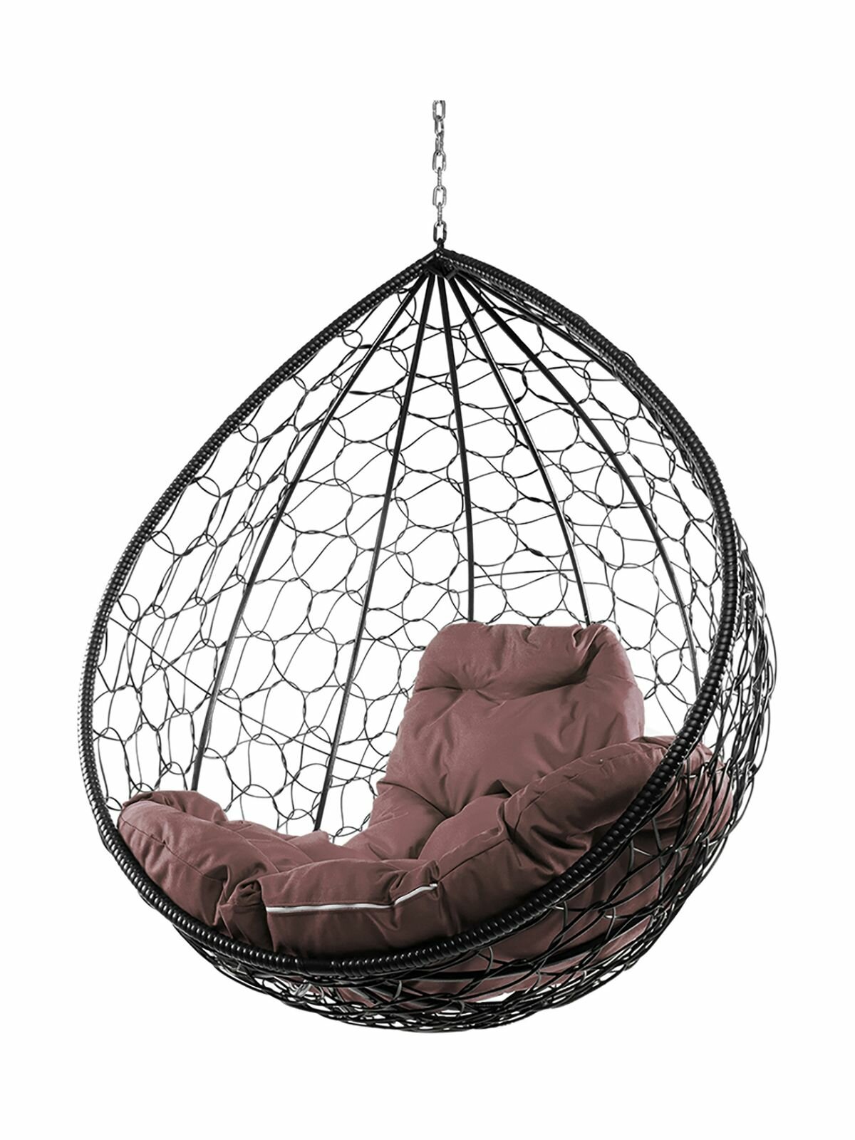 Подвесное кресло капля (без стойки), с ротангом черное, коричневая подушка