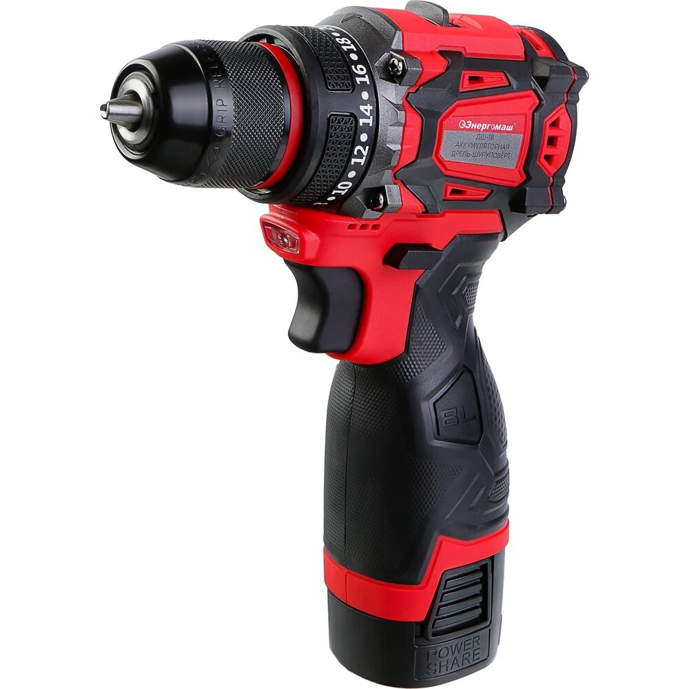 Энергомаш Дрель аккуммуляторная б/щ, 16В, 45Нм, 2x2.0Ач, ЗУ, кейс ДШ-18