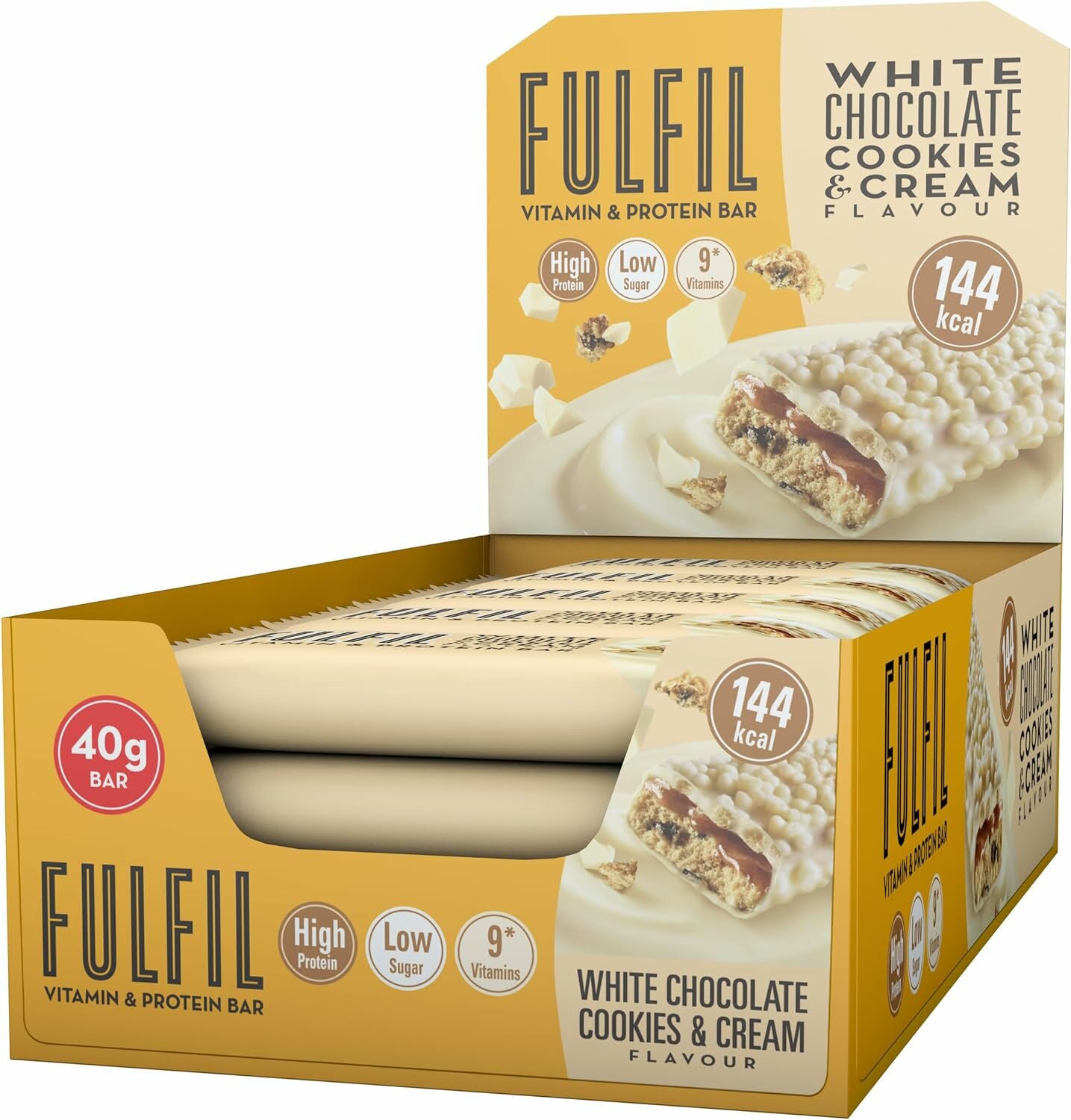 FULFIL Vitamin and Protein Bars Шоколадно-протеиновые батончики White Chocolate Cookies and Cream (15 x 40 гр)