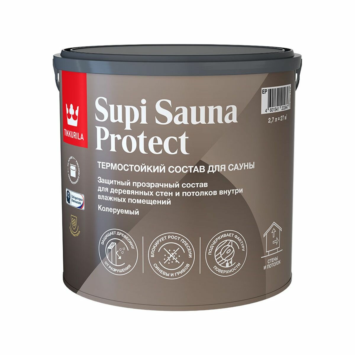 Состав термостойкий Tikkurila Supi Sauna Protect EP 2,7 л, защитный для саун полуматовый