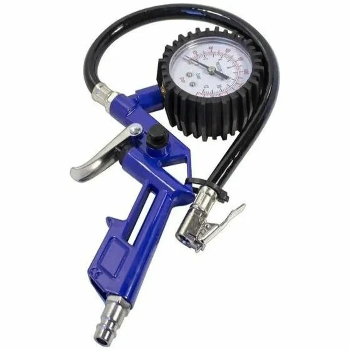 Пистолет для накачки шин FORSTIME, темно-синий, аналоговый манометр, 1 шт.