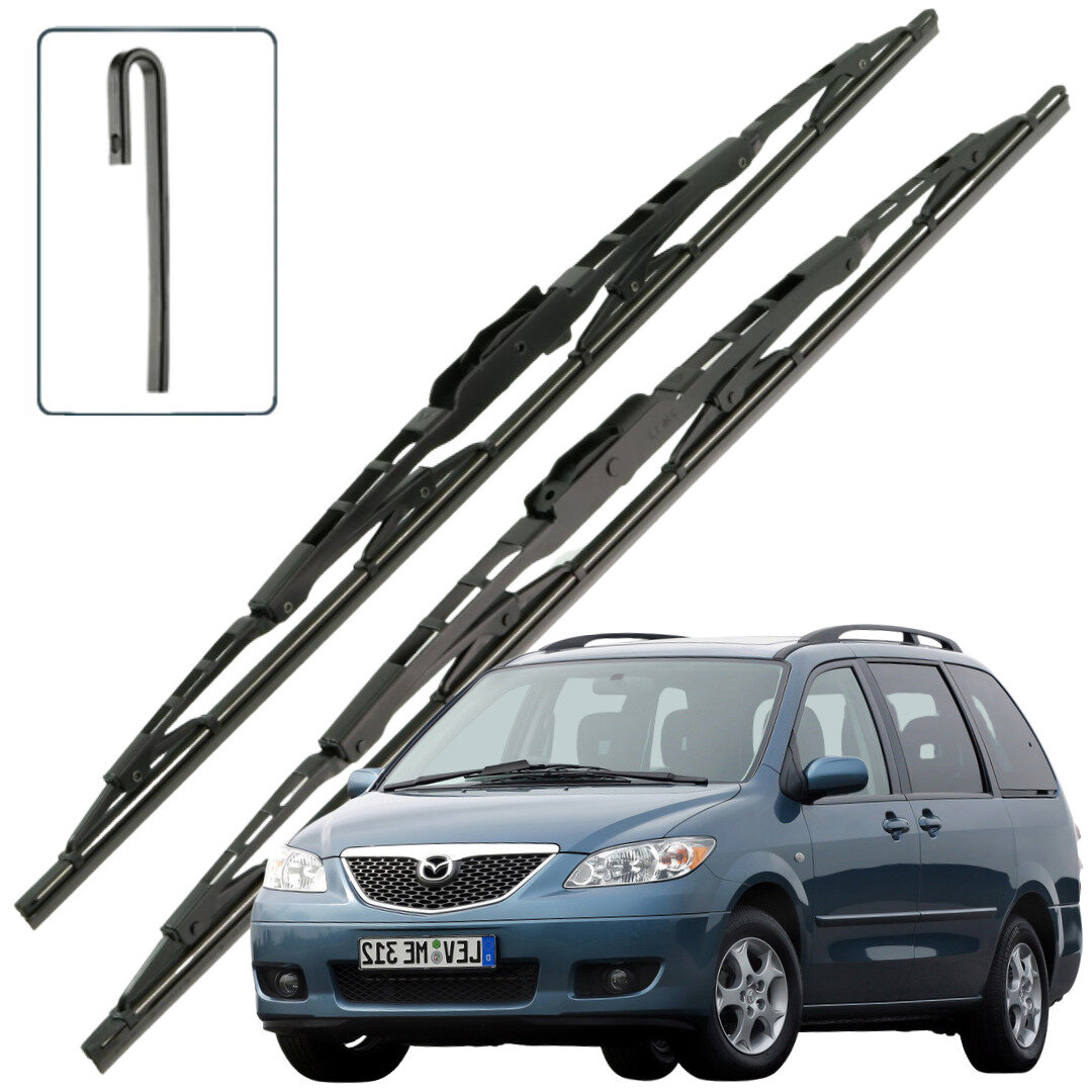 Дворники Mazda MPV (2) LW / Мазда МРВ ЛВ минивэн 2-й рест 2002 / 2003 / 2004 / 2005 / 2006 Щетки стеклоочистителя каркасные для автомобиля 600мм-550мм к-т 2шт. Товар уцененный