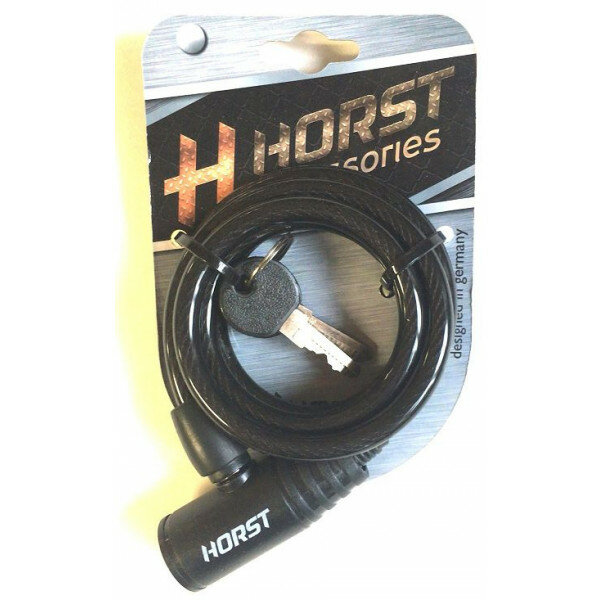 Велозамок 09-100133 8х1200мм автом. на ключе с защитой черный HORST